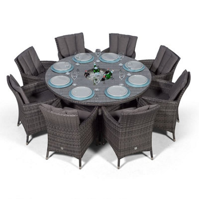 Savannah Round 8 Seater Rattan Dining Set with Ice Bucket Drinks Cooler ...