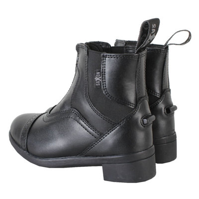SAXON CHILDRENS/KIDS SYNTOVIA ZIP PADDOCK BOOTS BLACK (2 UK)