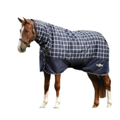 Saxon Defiant Combo Neck Plaid Heavy 300g Horse Turnout Rug Navy (4 3")