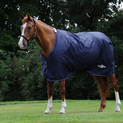 Saxon Defiant Standard-Neck Lightweight Horse Turnout Rug Navy/White (4 9")