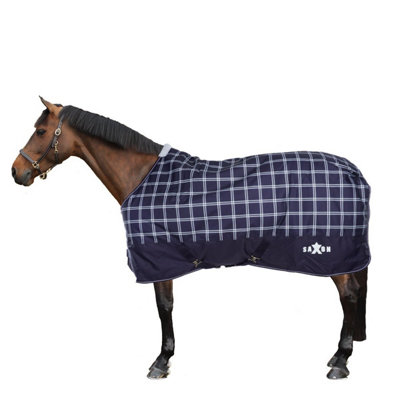 Saxon Defiant Standard-Neck Plaid Midweight Horse Turnout Rug Navy ...