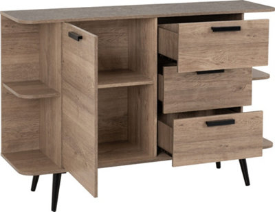Saxton 1 Door 3 Drawer Sideboard Mid Oak Effect and Grey Finish