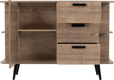 Saxton 1 Door 3 Drawer Sideboard Mid Oak Effect and Grey Finish
