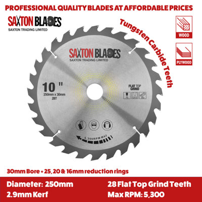 Saxton 250mm x 28 Teeth x 30mm Bore & 16mm Ring Flat Top Grind Circular ...