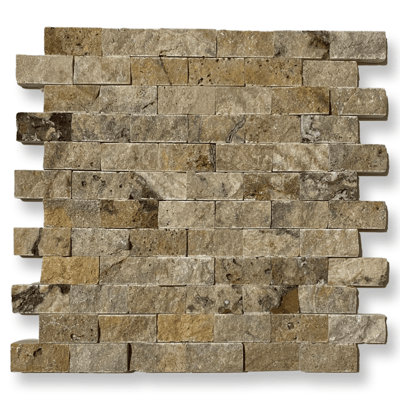Scabos Multi Colour Travertine 2.5 x 5cm Brick Size Split Face Cladding 30.5 x 30.5cm Tile, Sold ...