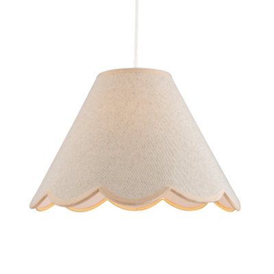 SCALLOP EDGE NATURAL TEXTURED LINEN COOLIE LAMP SHADE WITH PINK TRIMS