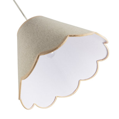 SCALLOP EDGE NATURAL TEXTURED LINEN COOLIE LAMP SHADE WITH PINK TRIMS