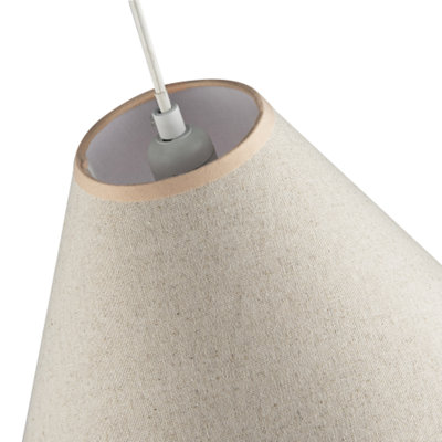 SCALLOP EDGE NATURAL TEXTURED LINEN COOLIE LAMP SHADE WITH PINK TRIMS