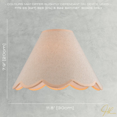 SCALLOP EDGE NATURAL TEXTURED LINEN COOLIE LAMP SHADE WITH PINK TRIMS