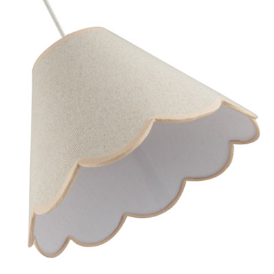 Scallop Edge Natural Textured Linen Coolie Lamp Shade with Pink Trims