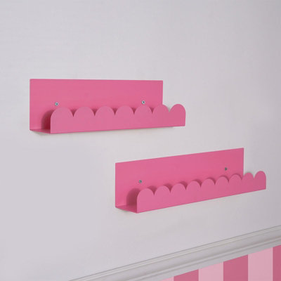 Scallop Shelf Wall Mounted Storage Space Saving Modern Bedroom, Bright Pink