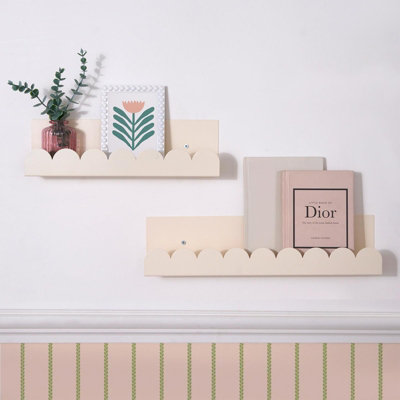 Scallop Shelf Wall Mounted Storage Space Saving Modern Bedroom, Cream