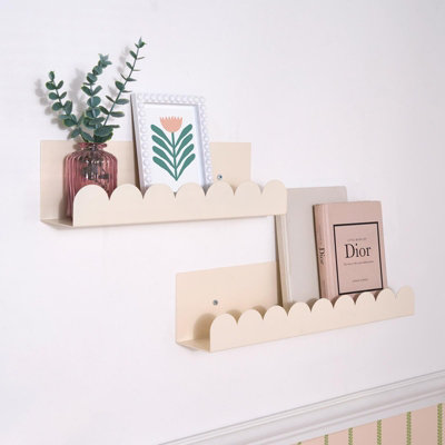 Scallop Shelf Wall Mounted Storage Space Saving Modern Bedroom, Cream