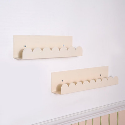 Scallop Shelf Wall Mounted Storage Space Saving Modern Bedroom, Cream