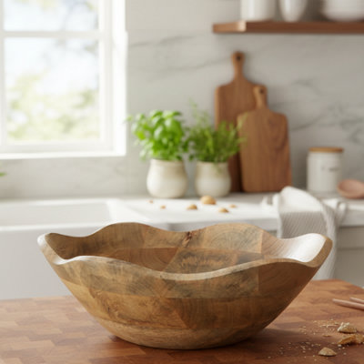 Scalloped Edge Mango Wood Bowl Large