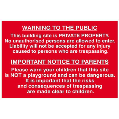 Scan Building Site Warning To Public & Parents - Pvc Sign 600 X 400mm ...