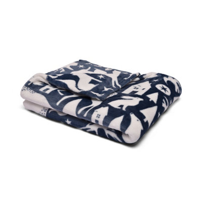 Scandi Animals Plush Navy Fleece Throw