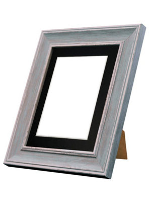 Scandi Distressed Blue Frame with Black Mount for Image Size A4