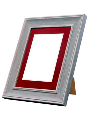 Scandi Distressed Blue Frame with Red Mount for Image Size A4