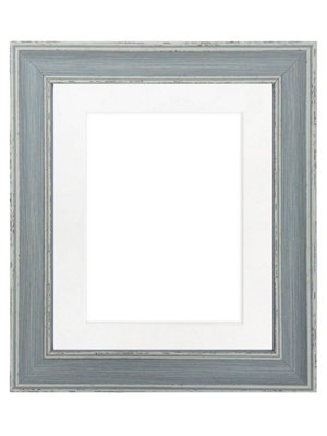 Scandi Distressed Blue Frame with White Mount for Image Size A5
