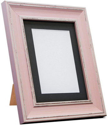 Scandi Distressed Pink Frame with Black Mount for Image Size A5