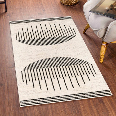 Scandi Geometric White/Black ENSO Area Rug 80 x 150 cm - Easy Care, Non ...