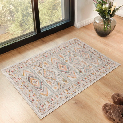 Scandi Modern Boho Brick EVELYN Area Rug 80 x 150 cm - Easy Care, Non ...
