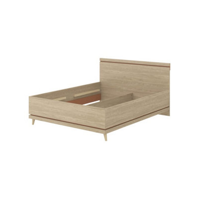 Scandi Oak Oiled & Brick EU King Bed Frame - Elegant 160x200cm Wooden ...