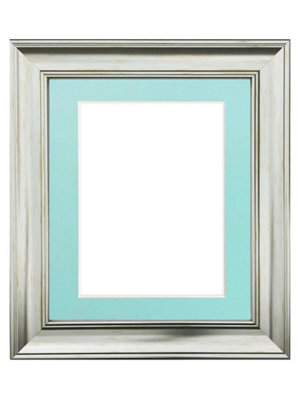 Scandi Vintage Silver Frame with Blue Mount for Image Size 4.5 x 2.5 Inch
