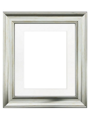 Scandi Vintage Silver Frame with White Mount for Image Size 24 x 16 Inch