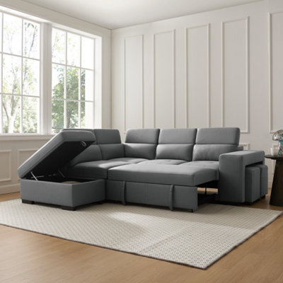 Scarlett Left-Hand Corner Sofa With Storage, Grey Air Leather