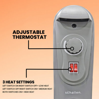 Schallen 1500W 7 Fin Portable Electric Slim Oil Filled Radiator Heater ...