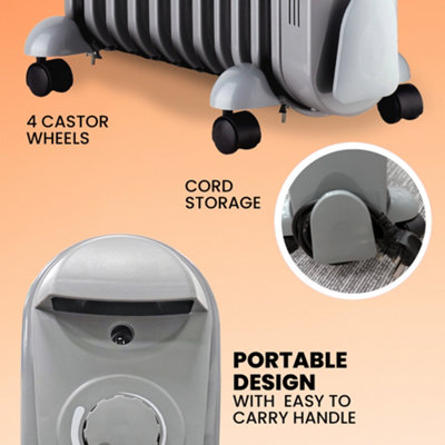 Schallen 1500W 7 Fin Portable Electric Slim Oil Filled Radiator Heater ...