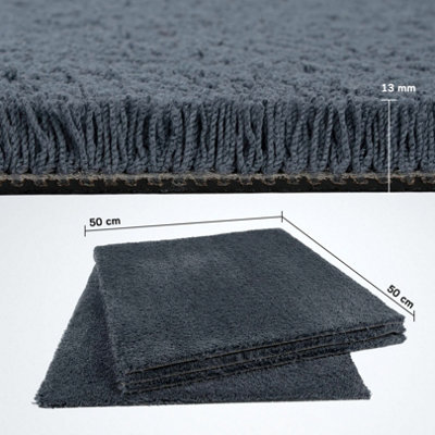SCHATEX Noblesse Blue-Grey Luxury Velour Carpet Tiles, 50x50cm, Ultra ...