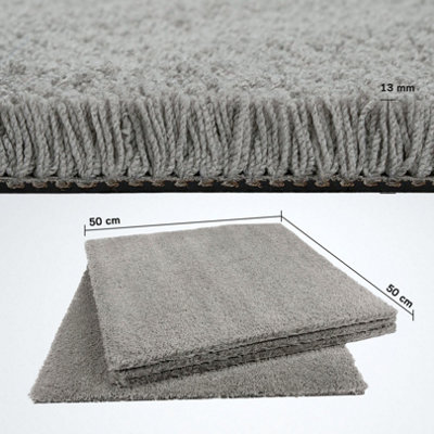 SCHATEX Noblesse Grey Luxury Velour Carpet Tiles, 50x50cm, Ultra Thick ...