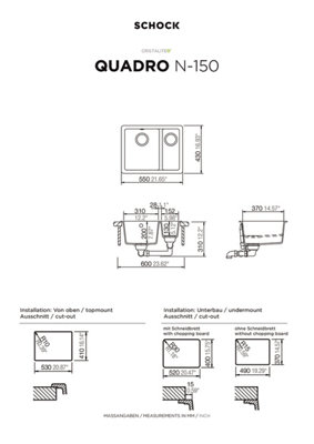 Schock Composite Granite Quadro 1.5 Bowl Croma Undermount Kitchen Sink ...