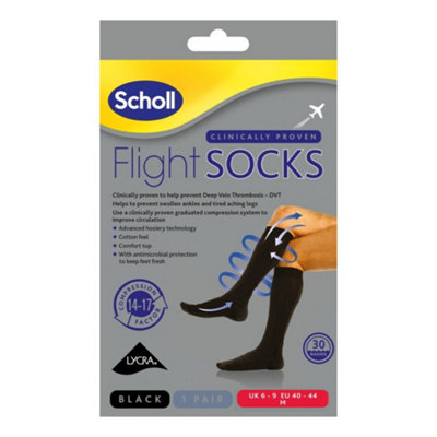 Scholl Flight Socks Cotton Feel - Black Compression Hosiery for Travel ...