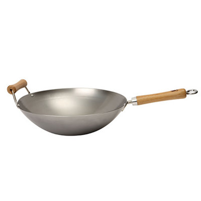 school of Wok "Wok Star" Carbon Steel Wok, Silver, 14-Inch | DIY at B&Q