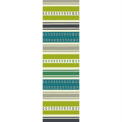 Scion 426908 Green Rivi Kiwi Stripe Runner Rug For Hallway - 70x300cm