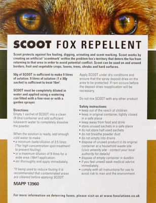 Scoot Soluble Fox Repellent Garden Lawn Fox Deterrent 2 x 50g Sachets ...