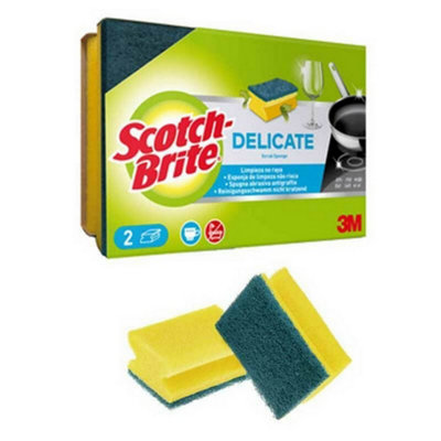 Scotch-Brite Delicate Sponge Scourers (Pack of 2) Yellow/Green (One ...