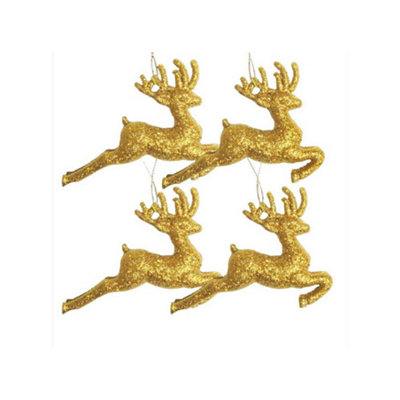 Scream Machine Reindeer Christmas Tree Decoration (Pack of 4) Gold (One ...