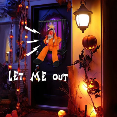 Screaming Animated Halloween Hanging Decorations, Scary Skeleton Cage ...