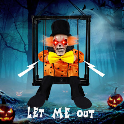Screaming Animated Halloween Hanging Decorations, Scary Skeleton Cage ...