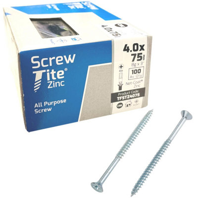 Screw-Tite Pozi Countersunk Zinc-Plated Wood Screws 4mm x 75mm 100 Pack