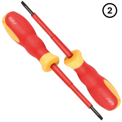 Screwdriver VDE Electrical Slotted Flat Insulated Terminal Driver 3mm x 75mm 2pack