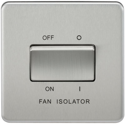 Screwless 10A 3 Pole Fan Isolator Switch - Brushed Chrome