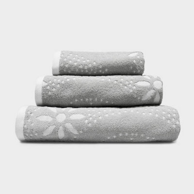 Sculpted Floral Patterned Hand Towel - Dove Grey
