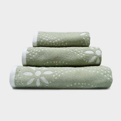 Sculpted Floral Patterned Hand Towel - Sage Green | DIY at B&Q