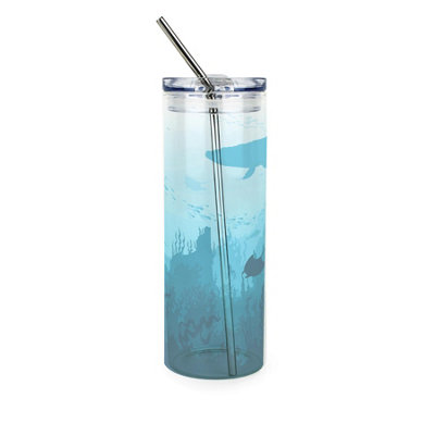Sea Bed Glass Travel Flask - Blue Marine Life Themed Present/Gift ...